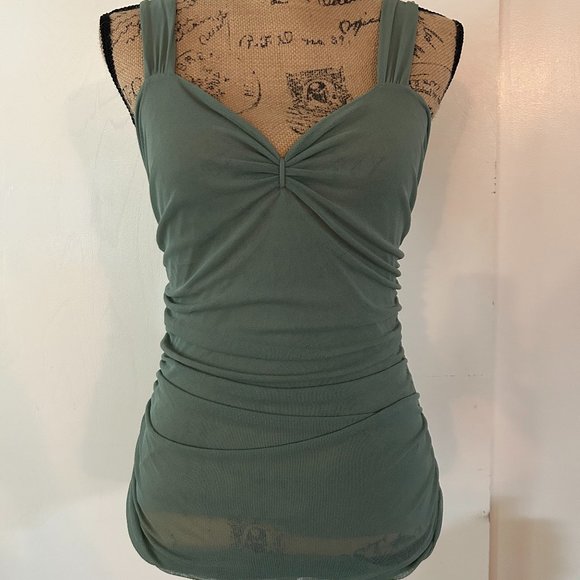 Tops | Sage Green Mesh Tank Size M | Poshmark